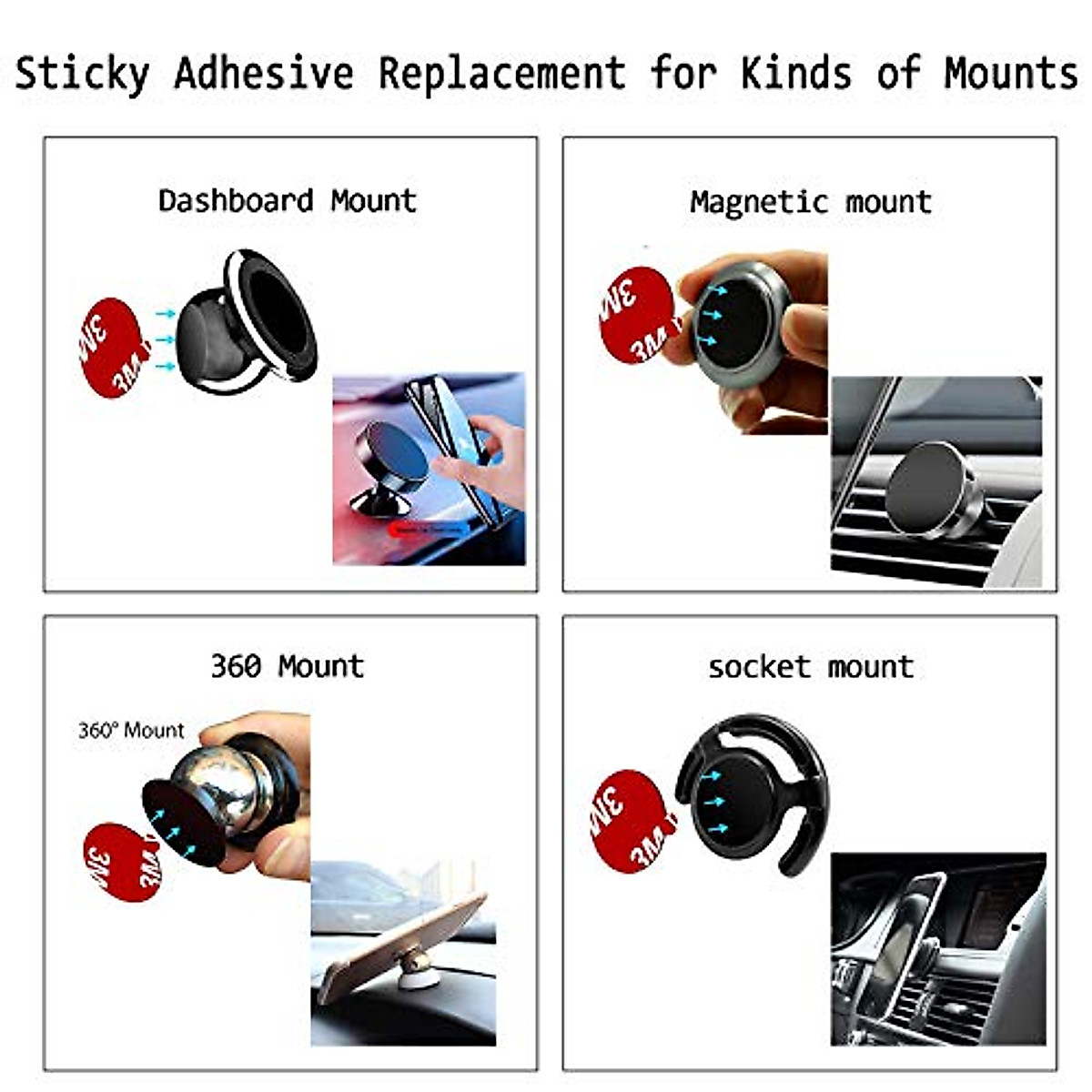 K TOMOTO [10 Pack] 3M VHB Sticky Adhesive Pads for Socket Mount Base, Duble Side Heat Resistant Strong Sticker Replacement Tape for Phone Collapsible Grip & Stand Back, 1.3 Inches, Clear