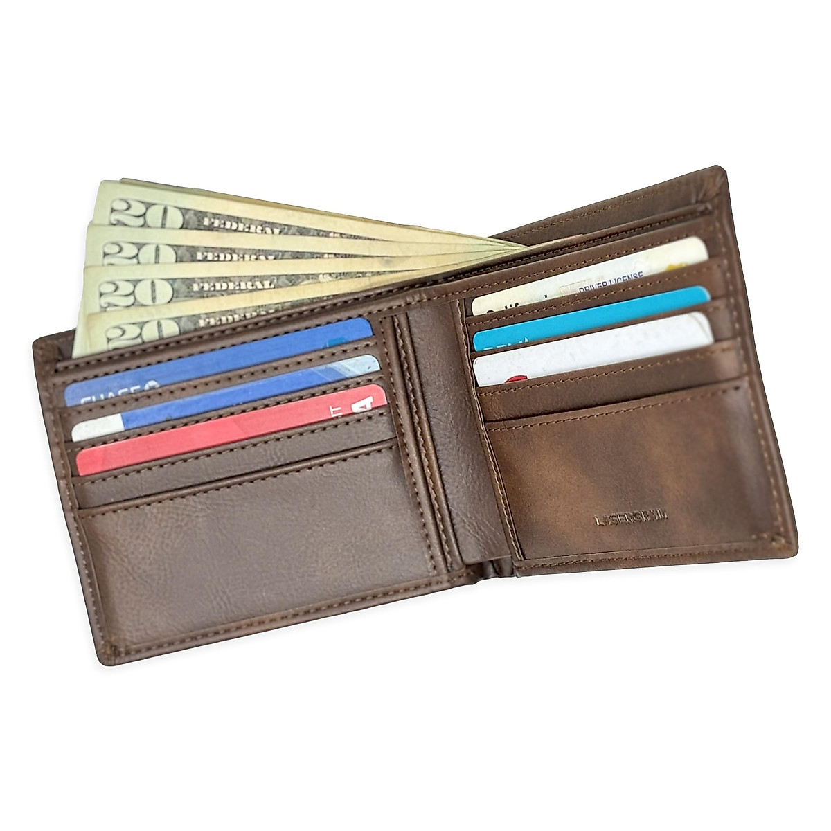 LaserGram Faux Leather Bi-Fold Wallet, Baseball Ball, Personalized Engraving Included (Rustic with Gold)