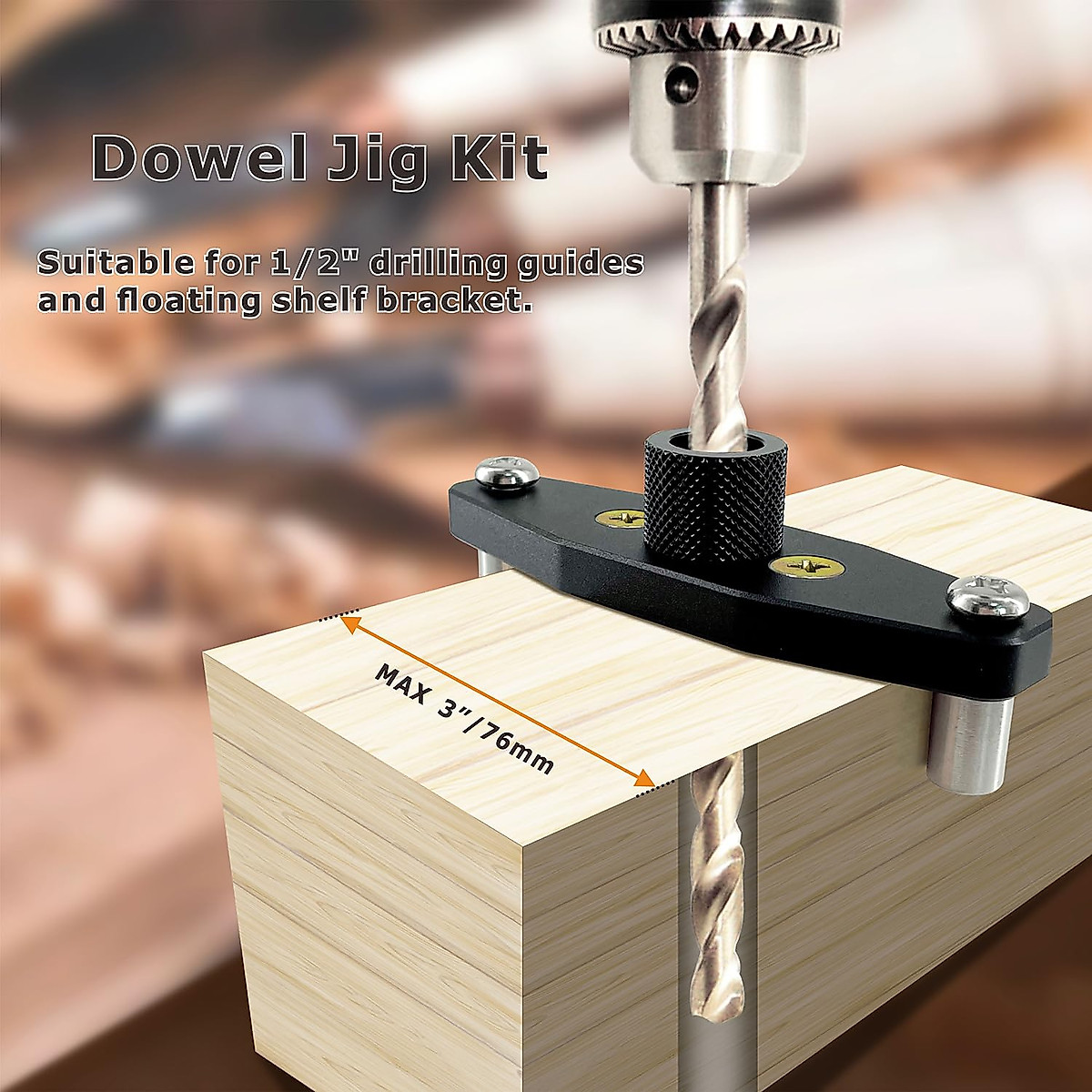 Wdwlbsm Dowel Jig Kit for Floating Shelf Bracket Drill Guide for Straight Holes Self Centering Doweling Jig for Hidden Shelf Brackets Woodworking Drilling