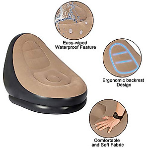 Inflatable Lounge Chair with Ottoman Blow Up Chaise Lounge Air Lazy Sofa Set Flocked Couch