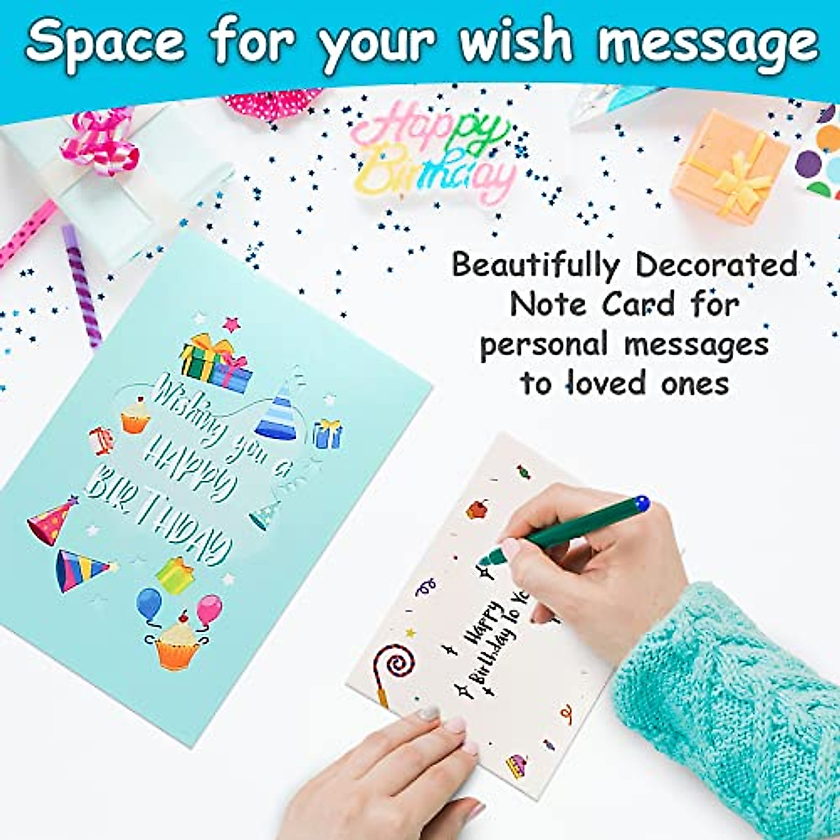 Gradient Mode Birthday Card, Musical Birthday Cards with Light and Music, Blowable Candle 3D Birthday Pop Up Cards, Blow Out LED Candle, Light Show and Play Happy Birthday Song For Women Men (Blue)