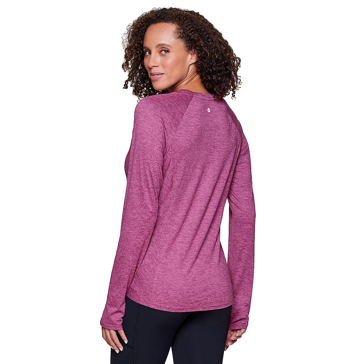 RBX Activewear Long Sleeve Running Top for Women, Lightweight Space Dye Buttery Soft Yoga Tee with Thumbholes Heathered Berry Wine M