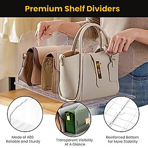 CINPIUK Adjustable Closet Shelf Divider Acrylic Purse Organizer for Closet, Clear Handbag Shelf Dividers, Detachable Separator Rack for Bedroom, Kitchen, Office, Bathroom, 10 Compartments