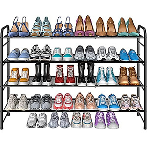 Dicasser Shoe Rack Organizer Closet，4-Tier Long Metal Shoe Storage Capacity for 24-30 Pairs,Black