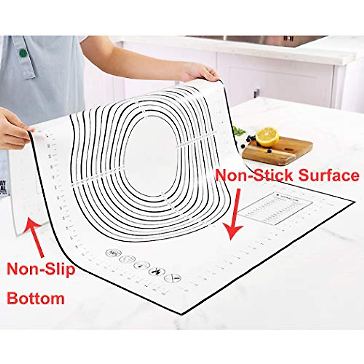 Large Silicone Pastry Mat Non Stick,Non Slip Baking Mat with Measurement Fondant Mat, Counter Mat, Dough Rolling Mat, Oven Liner