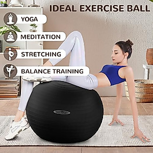 Signature Fitness Anti-Burst and Slip Resistant Exercise Ball Yoga Ball Fitness Ball Birthing Ball with Quick Pump, 2,000-Pound Capacity, Black, 19-22 inch, M (Pack of 1)
