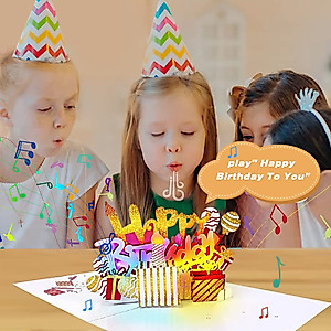 DMHZNB 3D Musical Birthday Card, LED Light and Play Happy Birthday Music Pop Up Card, Blowable LED Light Candle,Play Happy Birthday Music,