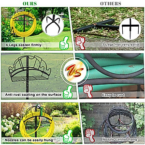 AUHOKY Freestanding Garden Hose Holder 4 Spiky Feet, Heavy Duty Deatachable Outdoor Garden Hose Holder Stand with Tools Storage Basket, Decorative Water Pipe Reel Organizer for Yard Lawn Patio (Iron)