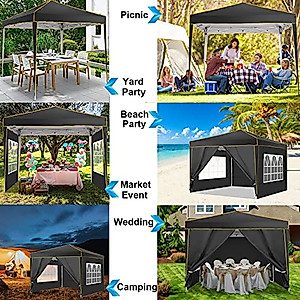 Alishebuy Pop Up Canopy with 4 Removable Sidewalls,10x10 Tent for Parties Waterproof Wedding Event Canopy,Instant Outdoor Gazebos with Church Window,Carry Bag,4 Stakes,Ropes & Sandbags