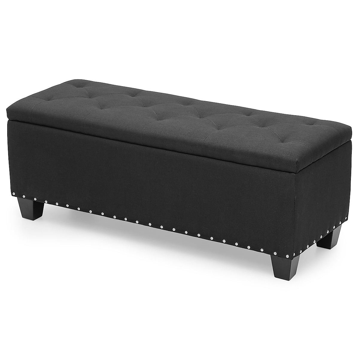 Magshion 42 Inch Storage Ottoman Bench, Large Tufted Rectangular Ottoman Bench with Hinged Lid, Entryway Storage Bench for Living Room, Bedroom, Hallway – Supports up to 800 lbs, Linen Black