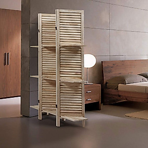 JAXPETY 4-Panel Wood Louvered Room Divider with Wide Transverse Boards, 5.6 Ft Tall Oriental Folding Freestanding Privacy Screen Room Dividers for Home, Office and Bedroom, Nature