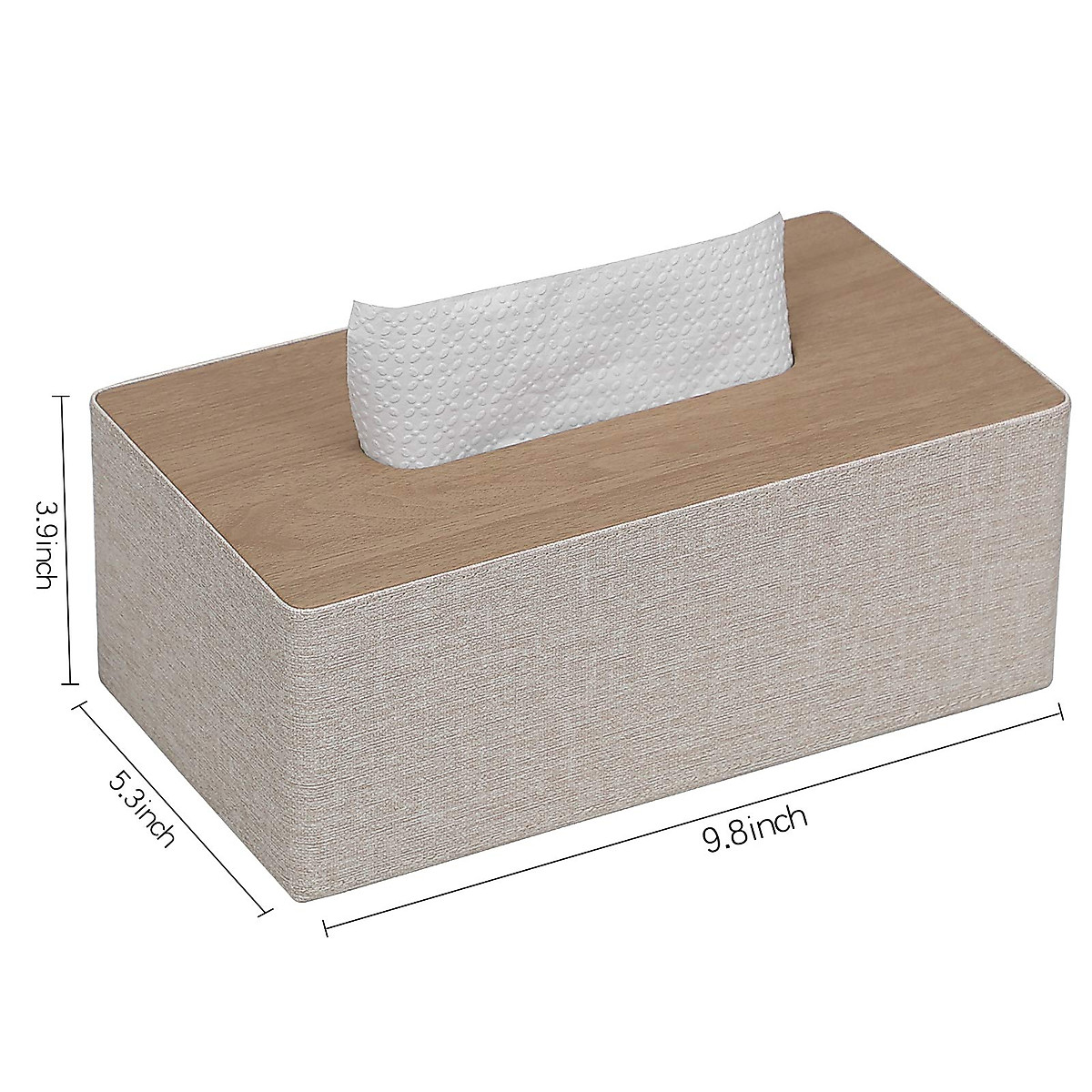 GOLRANLYE Tissue Box Cover Rectangular 9.8"(L) x 5.3"(W) x 4.3"(H) Refined Modern PU Leather Facial Tissue Dispenser Box Holder for Dresser Bathroom Decorative (Beige)