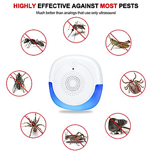 2024 Ultrasonic Repeller & Insect Repeller 6 Packs, Ultrasonic Repellent for Roach, Rodent, Mouse, Bugs, Mosquito, Mice, Spider, Ant, 2 Mode Switching
