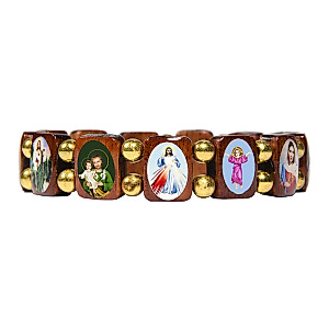 Catholica Shop Catholic Religious Wooden Stretch Devotional Bracelets with Assorted Color Images of Saints, Jesus, and Mary. Made in Brazil