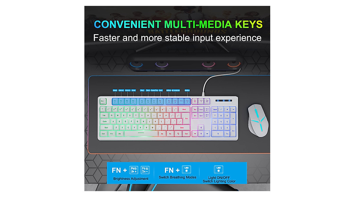 HUO JI White Gaming Keyboard with Rainbow Backlit - Mechanical Feel