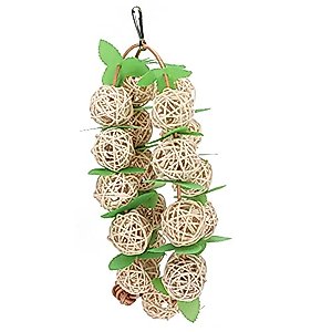 Bird Chewing Toys Rattan Ball String Parrots Swing Toy Foraging Shredder Toy Hanging Hammock Bell Swing Chewing Toy for Training and Playing Fetch(L-Wooden Color)