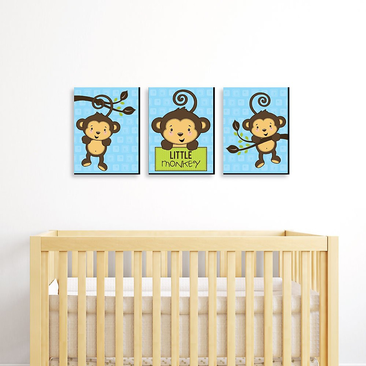 Big Dot of Happiness Blue Monkey Boy - Baby Boy Nursery Wall Art and Kids Room Decorations - Gift Ideas - 7.5 x 10 inches - Set of 3 Prints