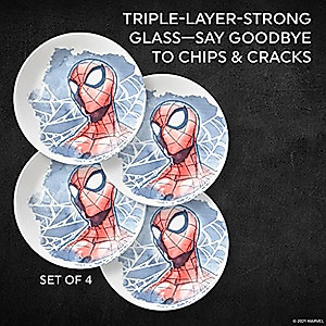 Corelle Vitrelle 4-Piece Salad Plate Set, Triple Layer Glass and Chip Resistant, Lightweight Round 8-1/2-Inch Plates Set, Marvel's Spider-Man