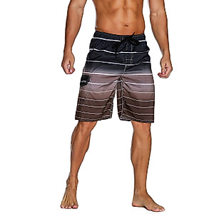 unitop Men's Colortful Striped Swim Trunks House Beach Board Shorts with Lining Coffee-30