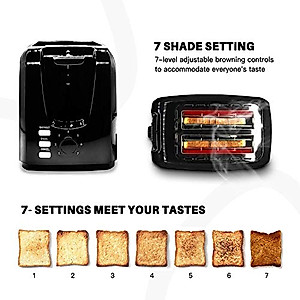 Toaster 2 Slice Best Prime Toasters Stainless Steel Black Bagel Toaster Evenly and Quickly with 2 Wide Slots 7 Shade Settings and Removable Crumb Tray for Bread Waffles