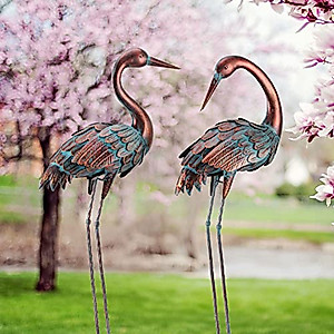 chisheen Crane Garden Statues Outdoor Metal Heron Yard Art Bird Sculpture for Lawn Patio Large Size, Set of 2