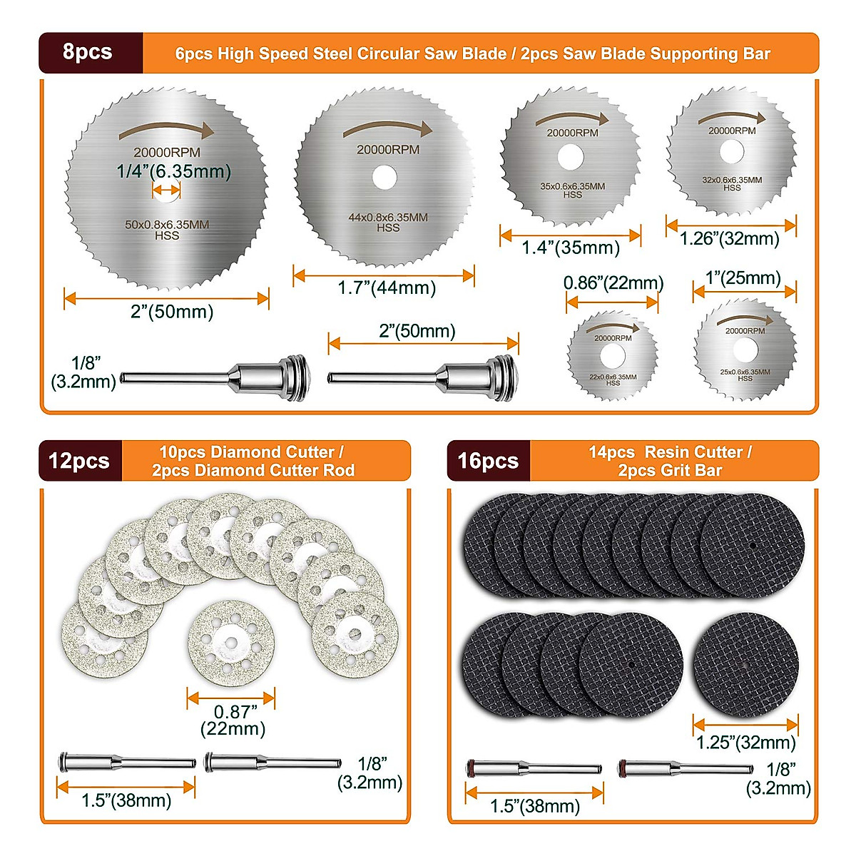 Cutting Wheel Set for Rotary Tool 36pcs High speed steel circular saw blade,Toolman Set Includes: 10PC Diamond Cutte, Compatible with dewalt, makita, ryob,and skill bosch.