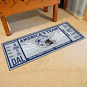 FANMATS 23118 Dallas Cowboys Ticket Design Runner Rug - 30in. x 72in. | Sports Fan Area Rug, Home Decor Rug and Tailgating Mat