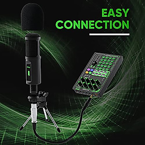 Pyle Portable Bluetooth Live Broadcast Sound Card Pro Audio Interface DJ mixer Condenser w/Microphone Set, for Streaming podcasts Studio, Recording PC, Gaming, Phone, w/FX, Ambient Sounds - PKSCRD308