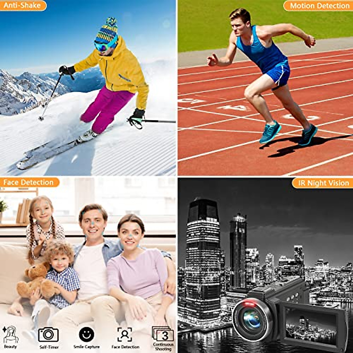 WZX Video Camera Camcorder, Full HD 30FPS 36MP 16X Digital Zoom Digital Camera,IR Night Vision Vlogging Camera, YouTube Camera with External Microphone, Lens Hood, Stabilizer, Remote Control