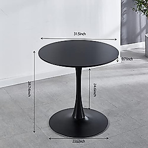 DKLGG 32" Modern Round Dining Table with MDF Table Top, Metal Base Pedestal Table Tulip Table Kitchen Table for 2-4 Person, Small Space Home, End Table Leisure Coffee Table, Black