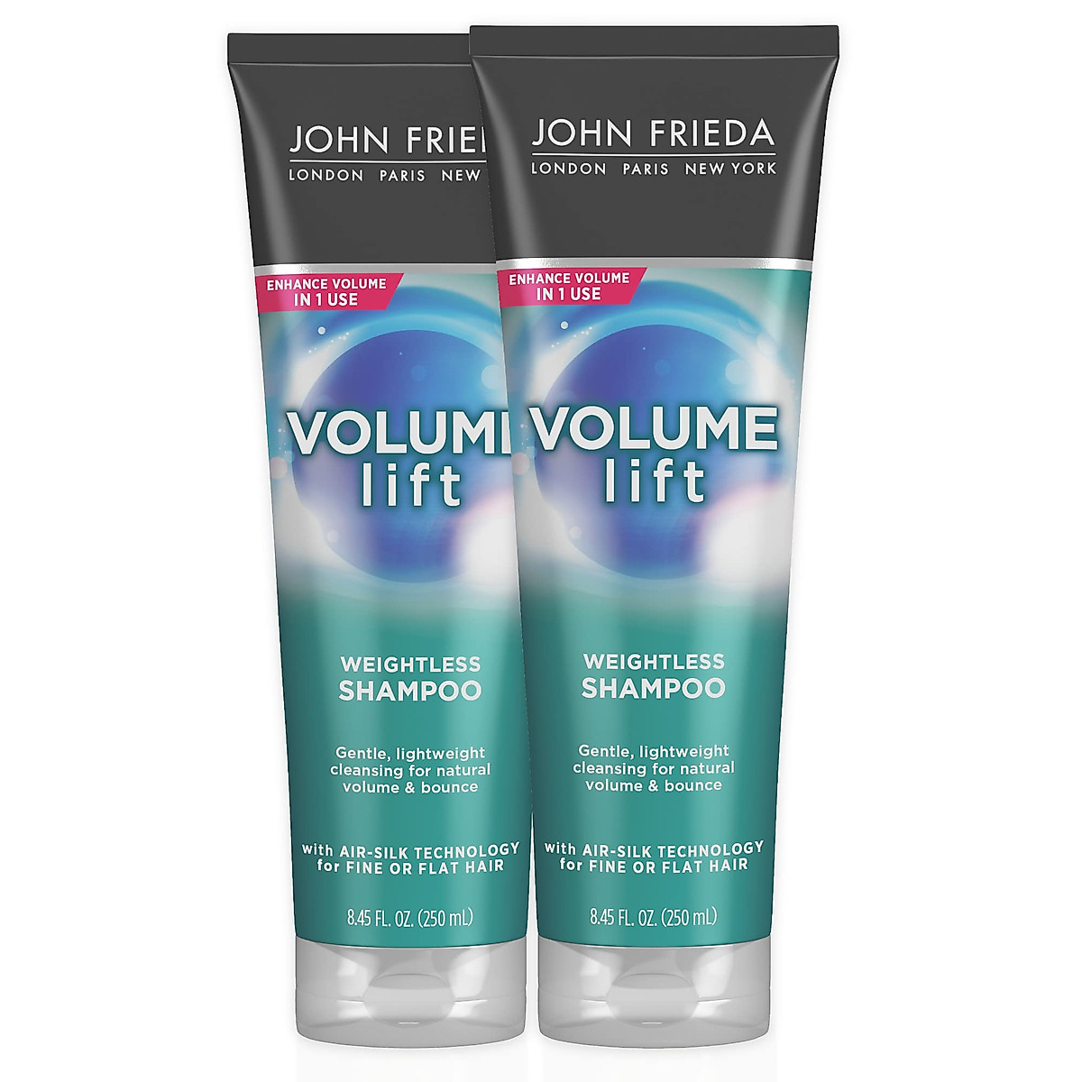 John Frieda Volume Lift Weightless Shampoo, Volumizing Shampoo with Air-Silk Technology for Fine or Flat Hair, Adds Natural Fullness, Safe for Color-Treated Hair, 8.45 Oz, Pack of 2
