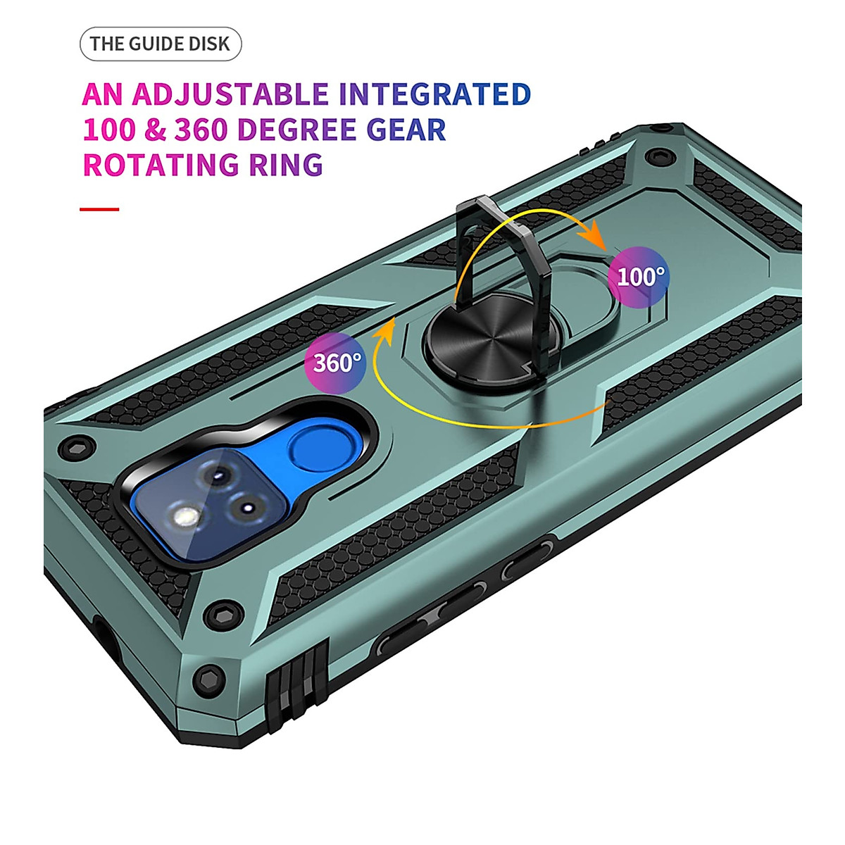 YZOK Compatible with Moto G Play Case,with HD Screen Protector,[Military Grade] Ring Car Mount Kickstand Hybrid Hard PC Soft TPU Shockproof Protective Case for Motorola G Play 2021 (Dark Green)