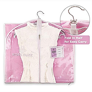 Hiverst Dance Garment Bag with Zipper Pockets Set, Dance Costume Recital Competition Bags Caddy, 38" Hanging Pink Dress Cover Wardrobe Storage Bag Pack with Clear Window for Kids, Girl Dancer…