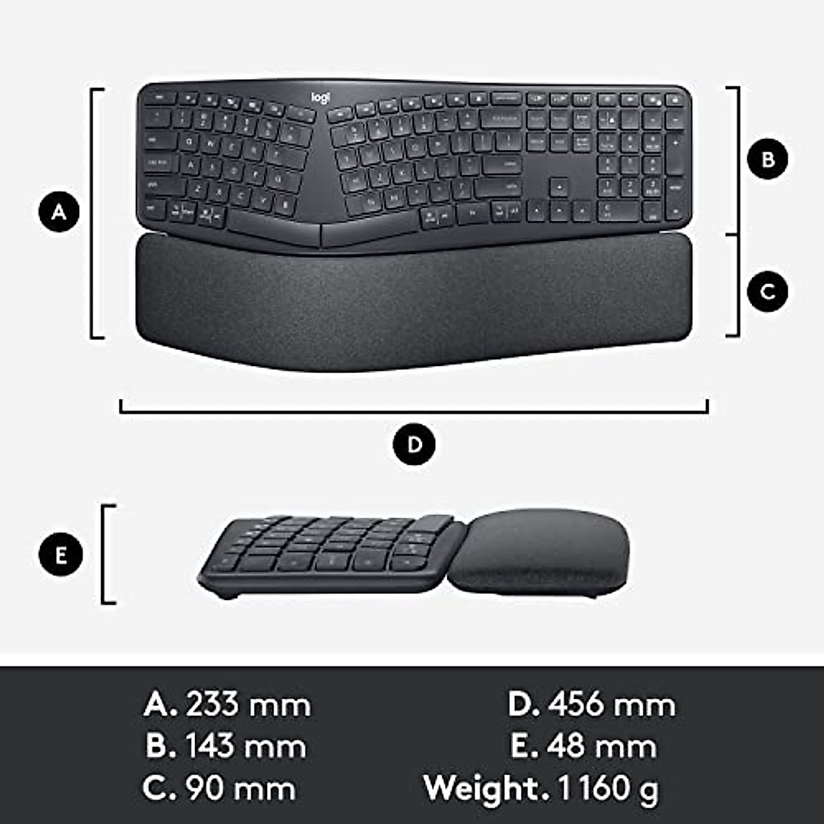 Logitech ERGO K860 Wireless Ergonomic Keyboard - Split Keyboard, Wrist Rest, Natural Typing, Stain-Resistant Fabric, Bluetooth and USB Connectivity, Compatible with Windows/Mac