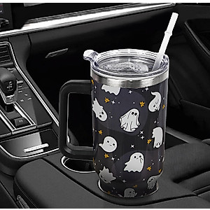 Rcvlauf Halloween Tumbler 40 oz Ghost Tumbler Cute Ghosts Cups Leak Proof Tumbler Insulated Coffee Travel Mug for Halloween Gifts Gothic Witchy Decor