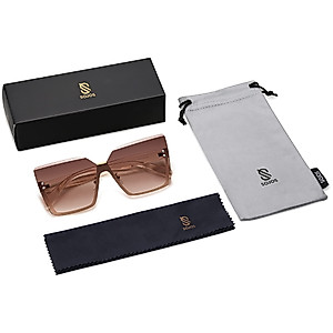 SOJOS Trendy Square Oversized Sunglasses Womens Big Rimless UV400 Ladies Shades SJ1160, Brown Gradient Pink Lens/Light Brown Temples