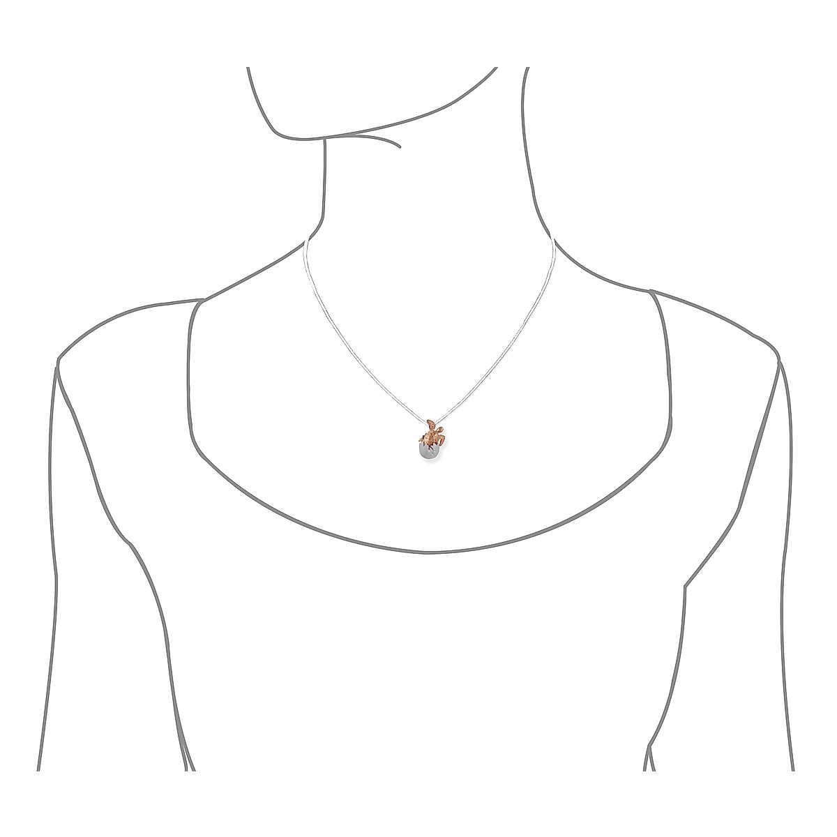 Sterling Silver with Rose Gold Tone Accents Baby Turtle Hatchling Egg Pendant Necklace, 16+2" Extender
