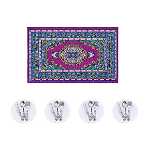 G0lden&Mang0 22Pcs Dollhouse Furniture Set, 112 Dollhouse Decoration 1Pc Wooden Dining Table and 4Pcs Chair, 1Pc Mini Carpet Turkey Rugs, 4Pcs Plates and 12Pcs Knives Forks Spoons for Kids Gift