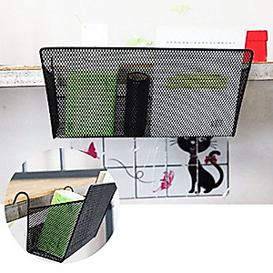 Haoun Bedside Hanging Storage Basket Office Desk Dormitory Iron Mesh Origanizer Caddy for Book Phone Magazine Holder-Black