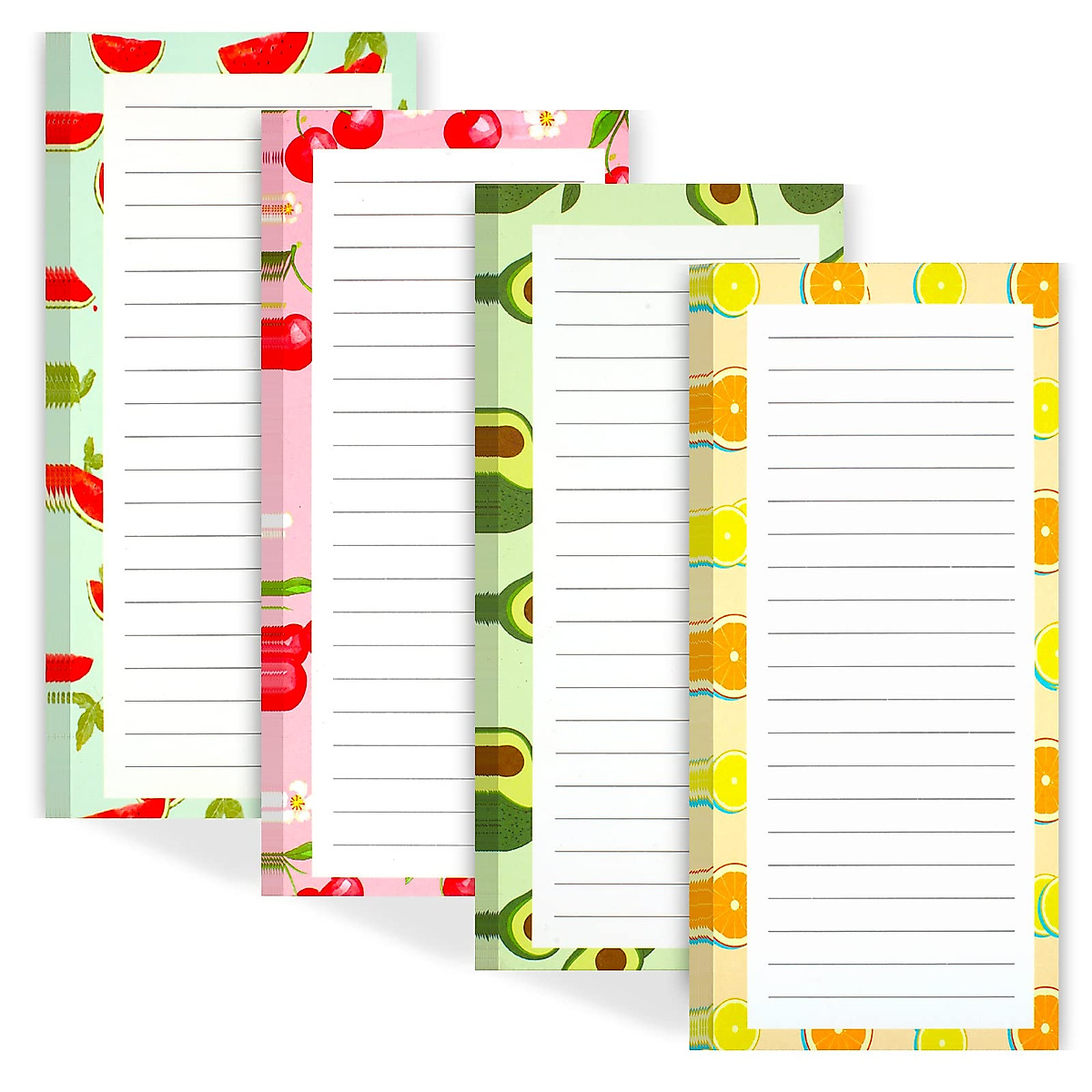 Joyberg 4 Pack Magnetic Notepads for Refrigerator, Grocery List Magnet Pad for Fridge, Fruit Design Magnetic Grocery List Pad for Fridge, Full Magnet Back Shopping Lists, 50 Sheets Per Note Pads