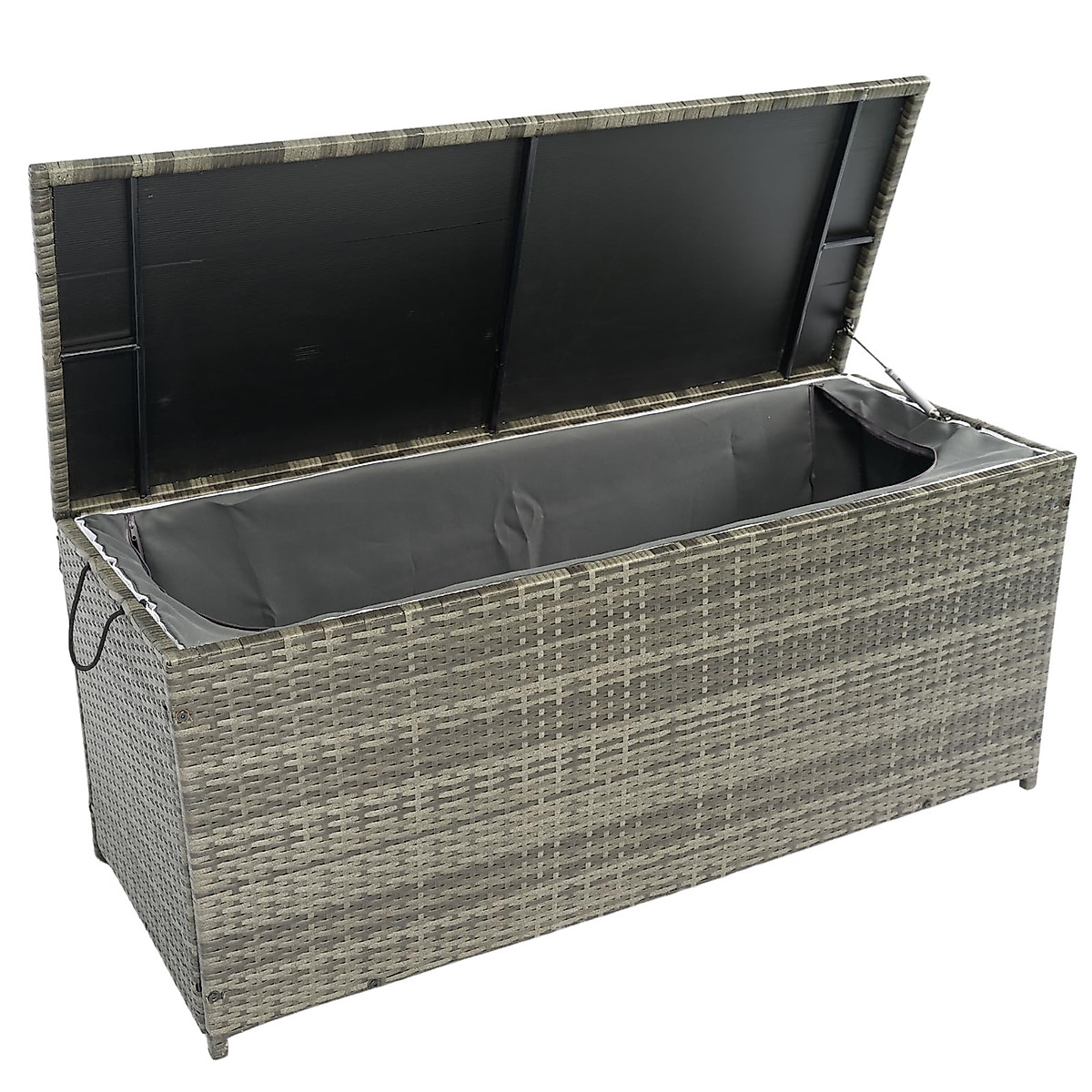 CHUNLY 113 Gallon Outdoor Waterproof Large Wicker Deck Box with Lids Indoor Storage Bench Storage Cabinet for Patio Furniture Cushions, Packages, Pillows and Garden Tools, Gray
