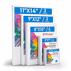 GOTIDEAL Canvases for Painting, 18 Pack Canvas Boards Multipack 4x4", 5x7", 8x10", 9x12",11x14",Primed White Blank Artist Canvas Panels Variety Pack for Acrylic Paint, Oil Paint, Watercolor, Gouache