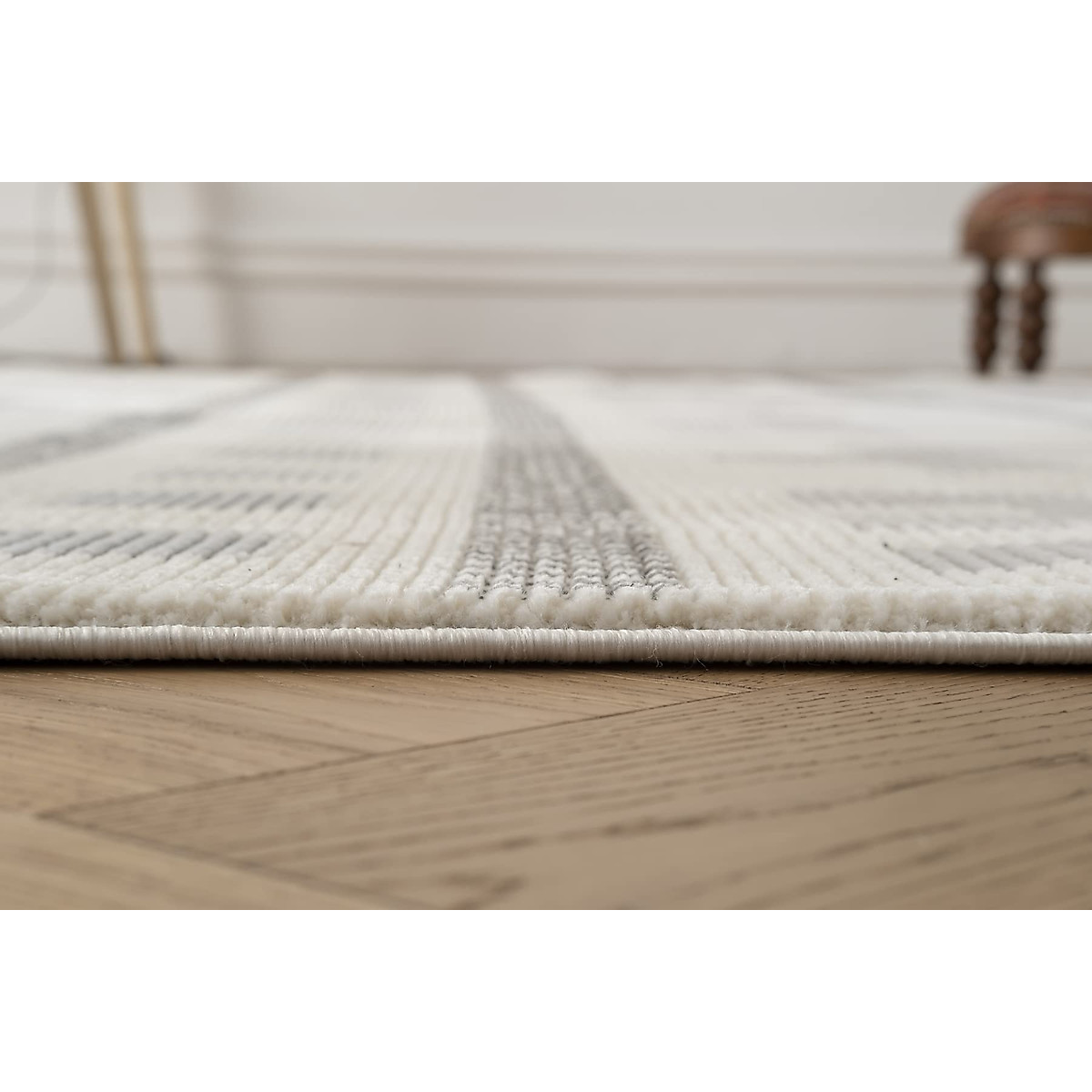 Revival Rugs Comb 8'x10’ Washable Area Rug for Living Room Bedroom - 100% Recycled Oeko-TEX Certified, Medium Pile, Beige, Cream, Gray