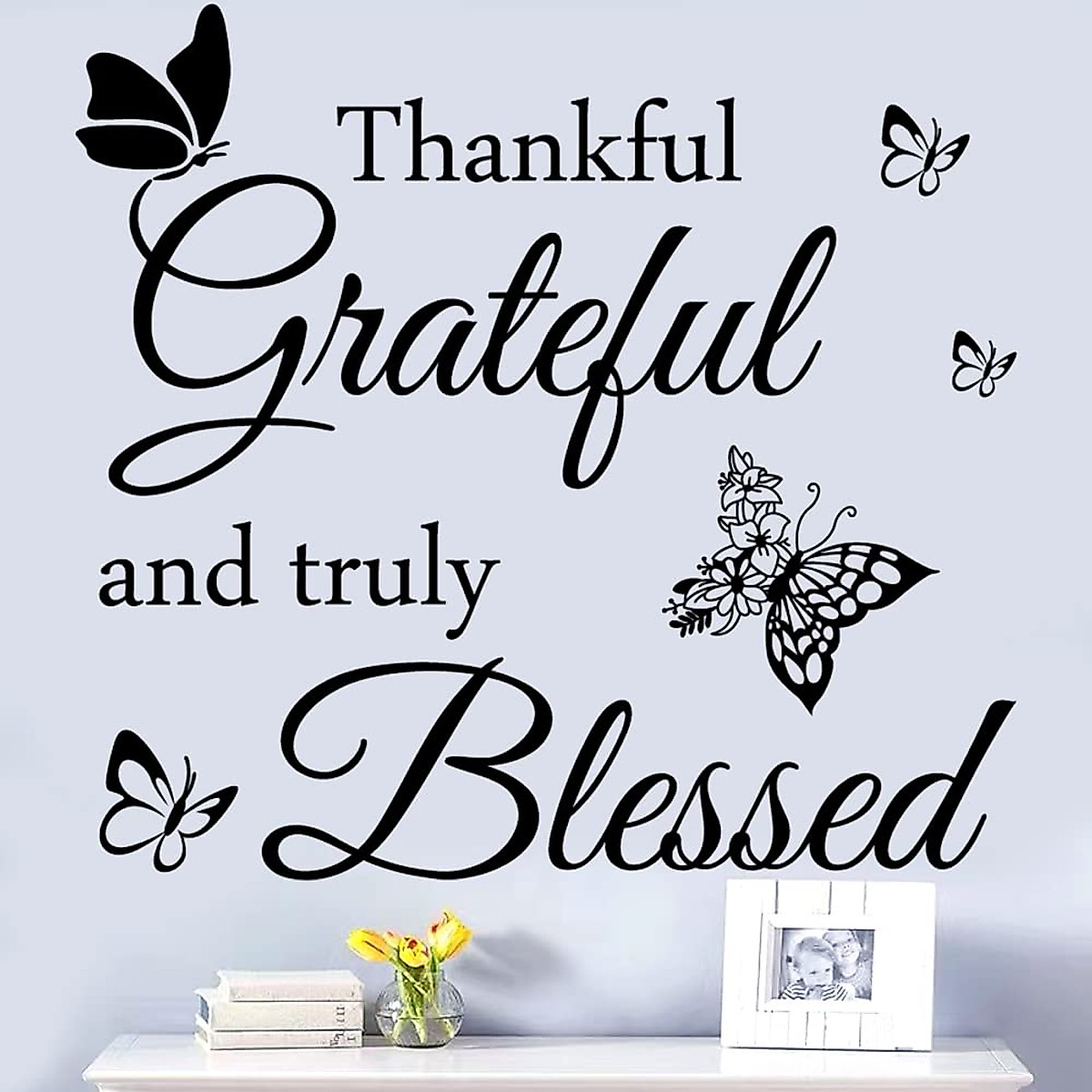 Wall Decal Quote Faith Vinyl Lettering Thankful Grateful and Truly Blessed Inspirational Quote Wall Decor Wall Stickers for Home Decor Living Room Kitchen Office Wall Decoration.