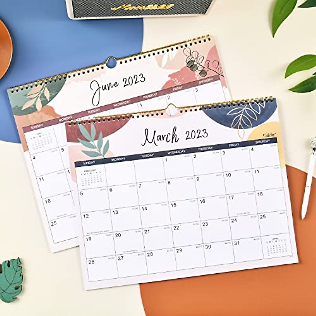 Calendar 2023-2024 - Mar. 2023 - Aug. 2024, 2023-2024 Wall Calendar, 18-Month Calendar, 14.5" x 11", Twin-Wire Binding + Hanging Hook + Thick Paper + Unruled Blocks with Julian Dates - Colorful Lump