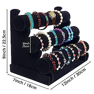 Black Velvet Bracelet & Necklace T-Bar 3 Tier Jewelry Display