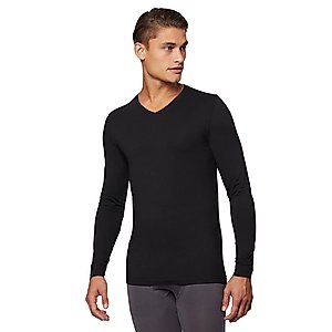 32 Degrees Men's Lightweight Baselayer V-Neck Top | Long Sleeve | Form Fitting | 4-Way Stretch | Thermal, Black, Large