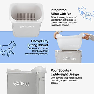 Cat Litter Sifter - SiftEase Sifting Litter Box Cleaner, Fast & Easy Scoop Free Cleaning, Large Sifter with Bin for Odor Control and Longer Lasting Litter