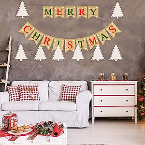 Jolik Burlap Merry Christmas Banner with Snowflakes - Christmas Burlap Banner Decoration for Home Christmas Decor