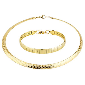 HZMAN Stainless Steel Omega Chain 8mm Solid 18 inch Necklace and 8.5 inch Bracelet Set